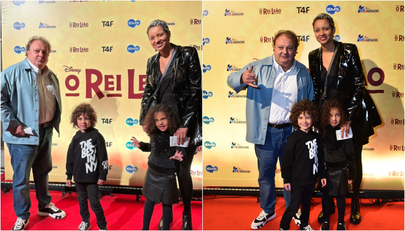 Erick Jacquin posa com os filhos gêmeos e a esposa ao levá-los para ...