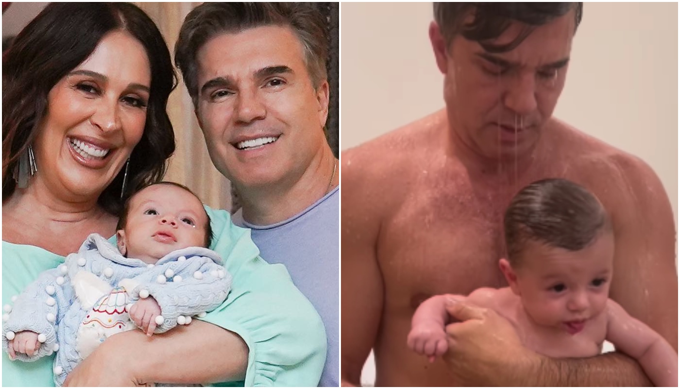 Jarbas Homem de Mello mostra 1º banho de chuveiro com Luca e encanta: "Coisa mais linda" - Zappeando